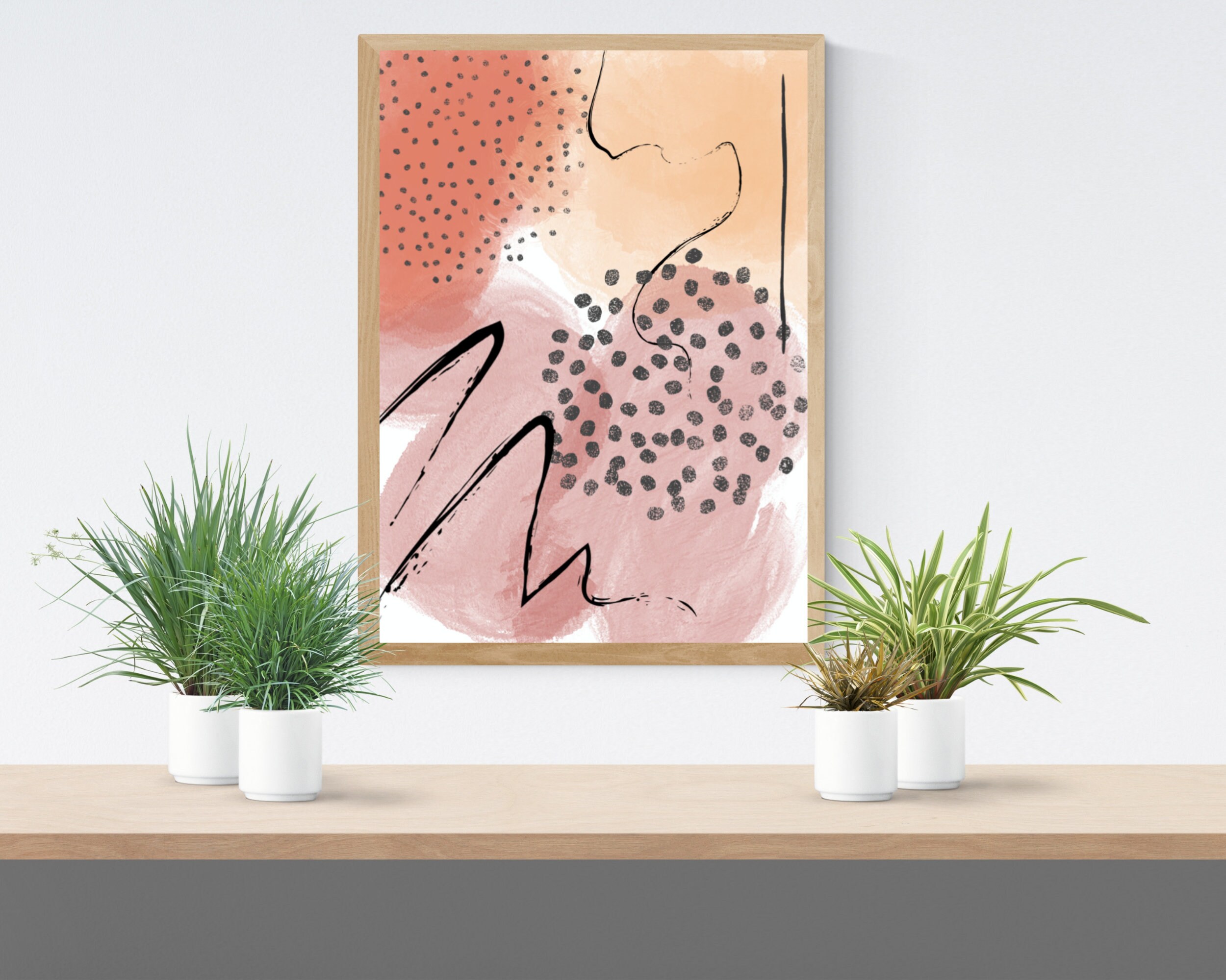 Pink Abstract Art Print Set of 2 Watercolor Printable Wall | Etsy