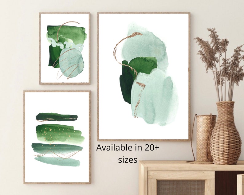 Green Abstract Prints Watercolor Shapes Printable Wall Art | Etsy
