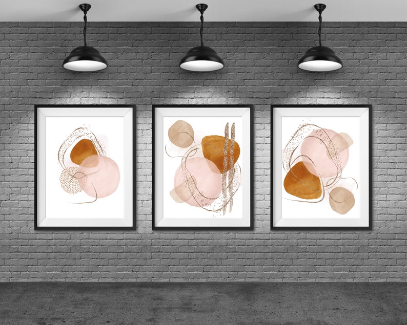 Set of 3 Pink and Gold Abstract Prints, Watercolour Abstract Printable ...