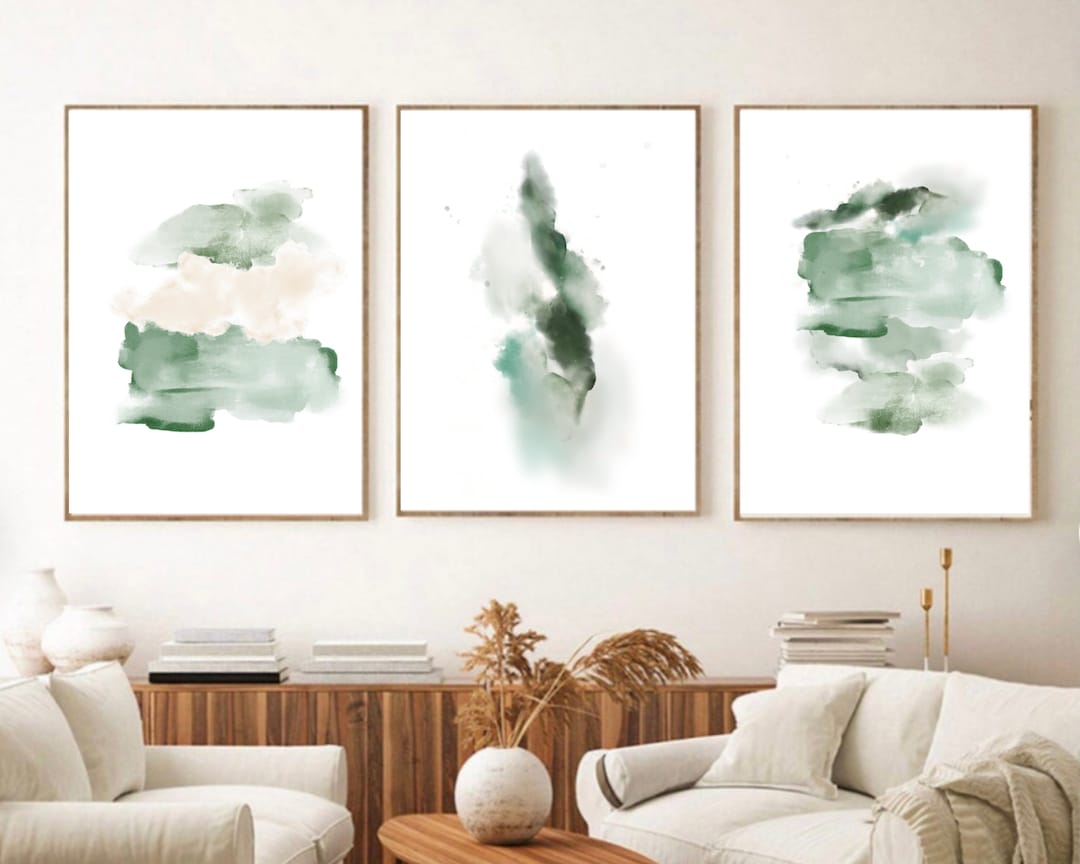 Green Abstract Prints, Watercolor Abstract Printable Wall Art Set of 3 ...