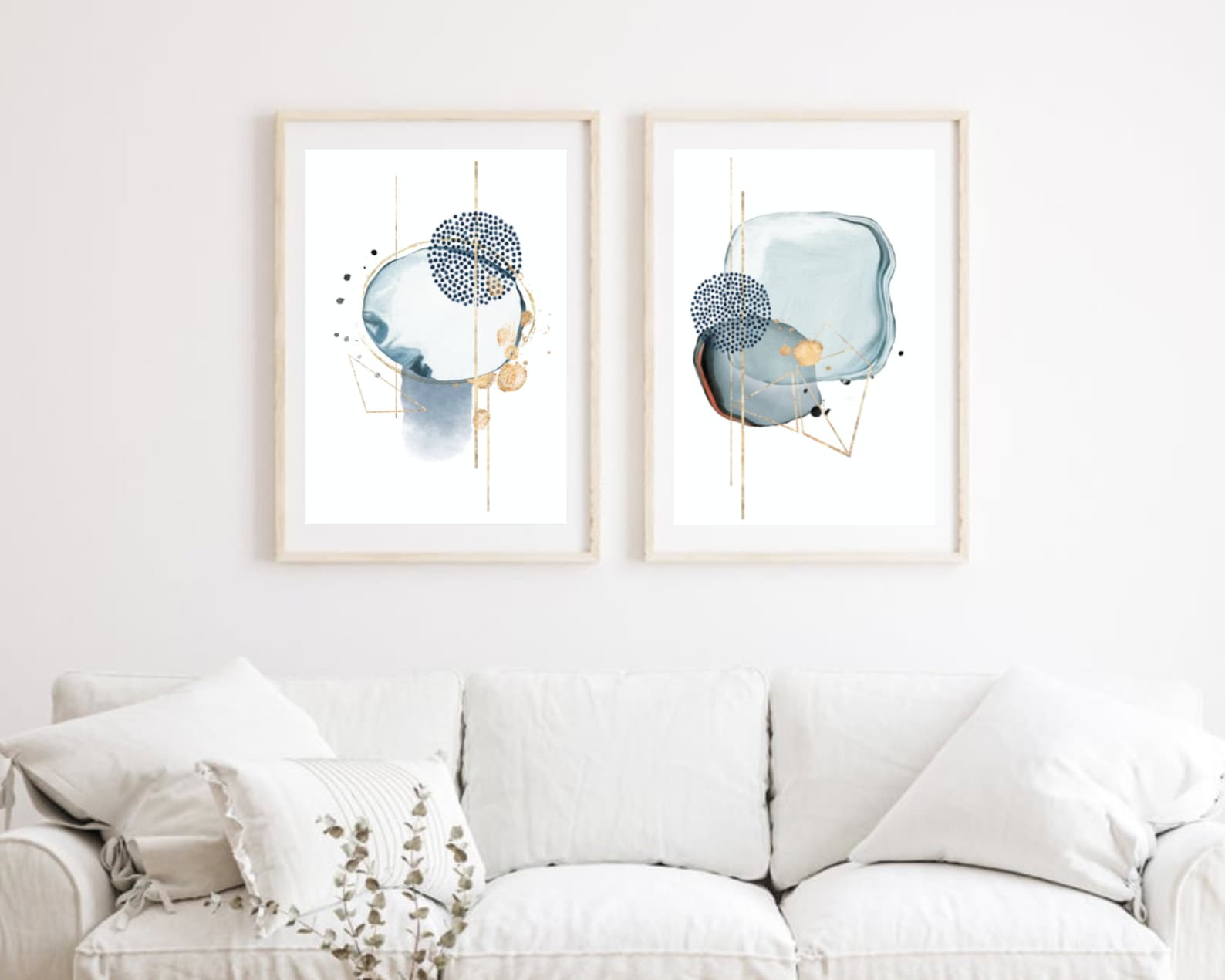Blue and Grey Abstract Wall Art Set of 2 Navy Modern - Etsy