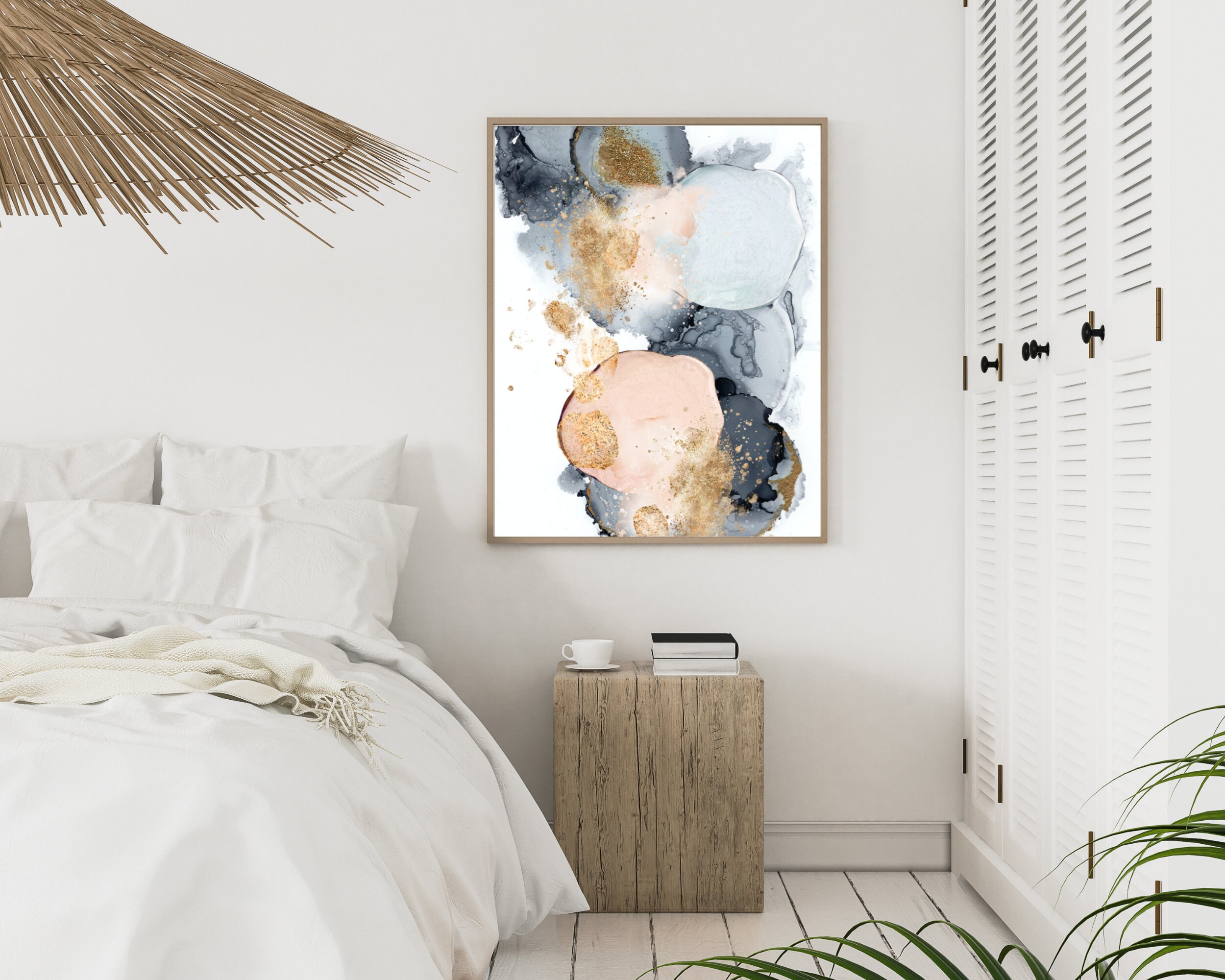 Abstract Wall Art Blue Pink Gold Watercolour Shapes Printable - Etsy