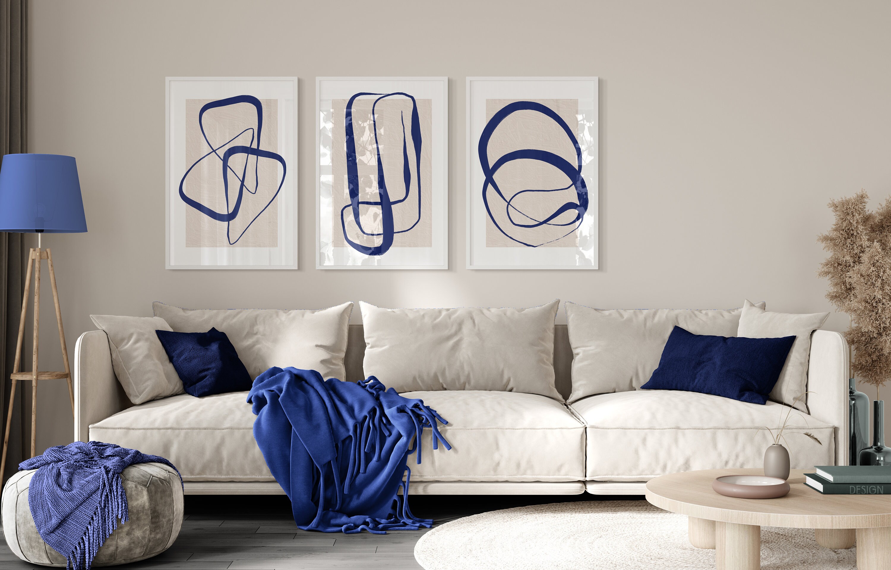 Blue Minimalist Line Drawing Modern Nordic Printable Gallery - Etsy