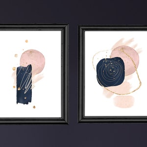 Blush Pink and Navy Print Set, Minimalist Abstract Wall Art Set, Pink ...