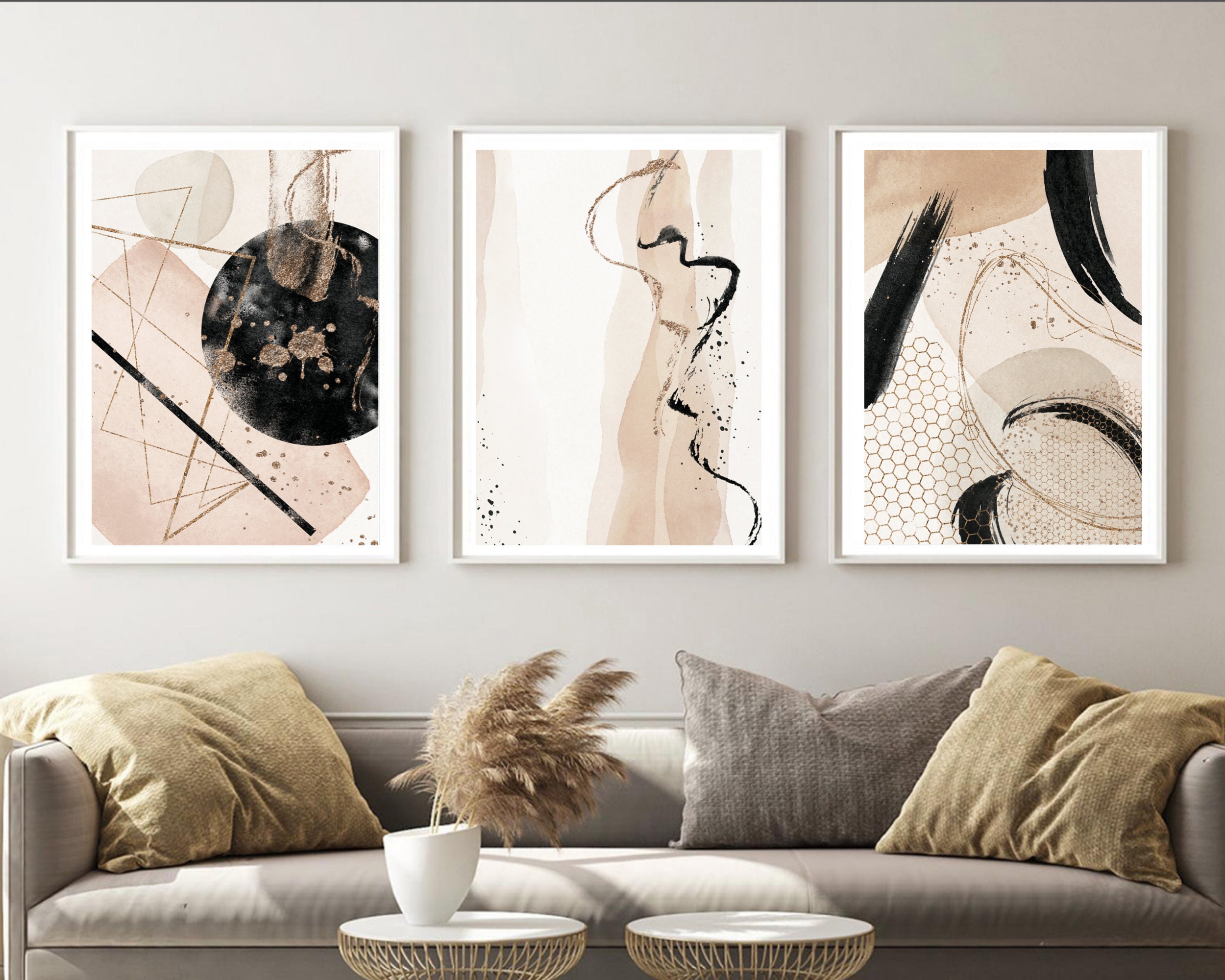 Abstract Wall Art, Watercolour Shapes Printable Wall Art, Neutral Black ...