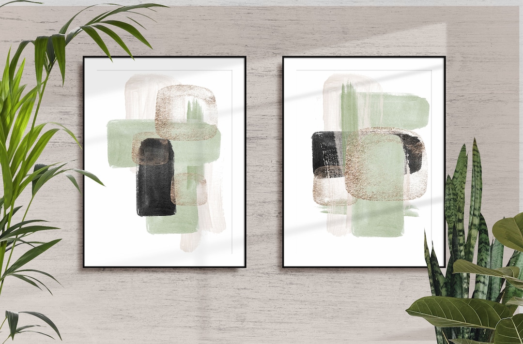 Jade Green Digital Art Prints, Green Black Gold Abstract Printable Wall ...