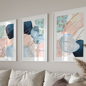 Abstract Wall Art, Watercolour Shapes Printable Wall Art, Pink Blue ...