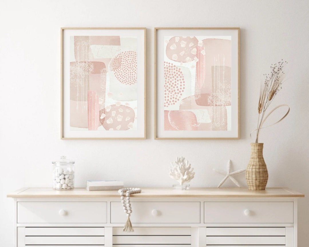 Pink Abstract Prints, Pink Printable Wall Art, Rose Pink Living Room ...