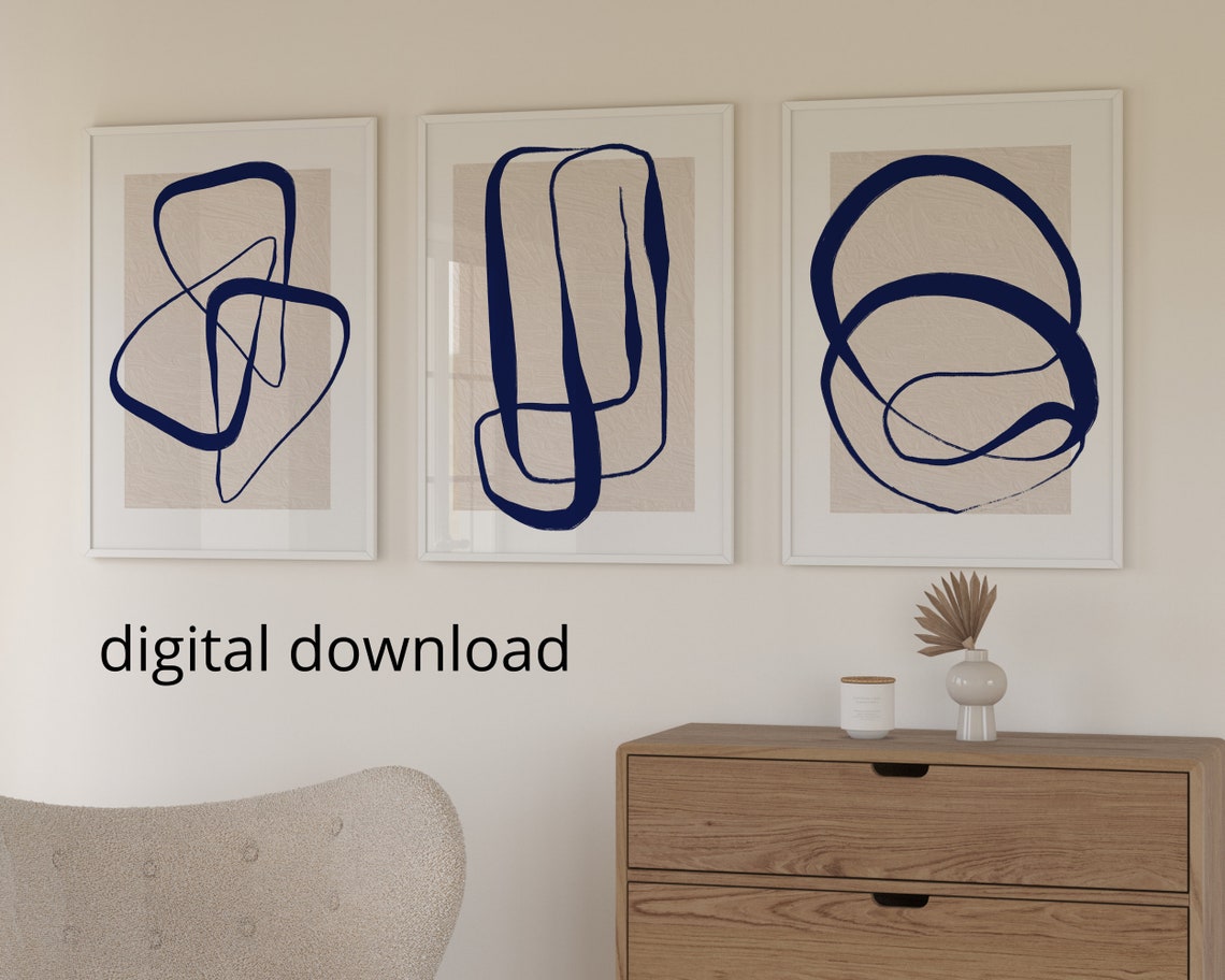 Blue Minimalist Line Drawing Modern Nordic Printable Gallery - Etsy