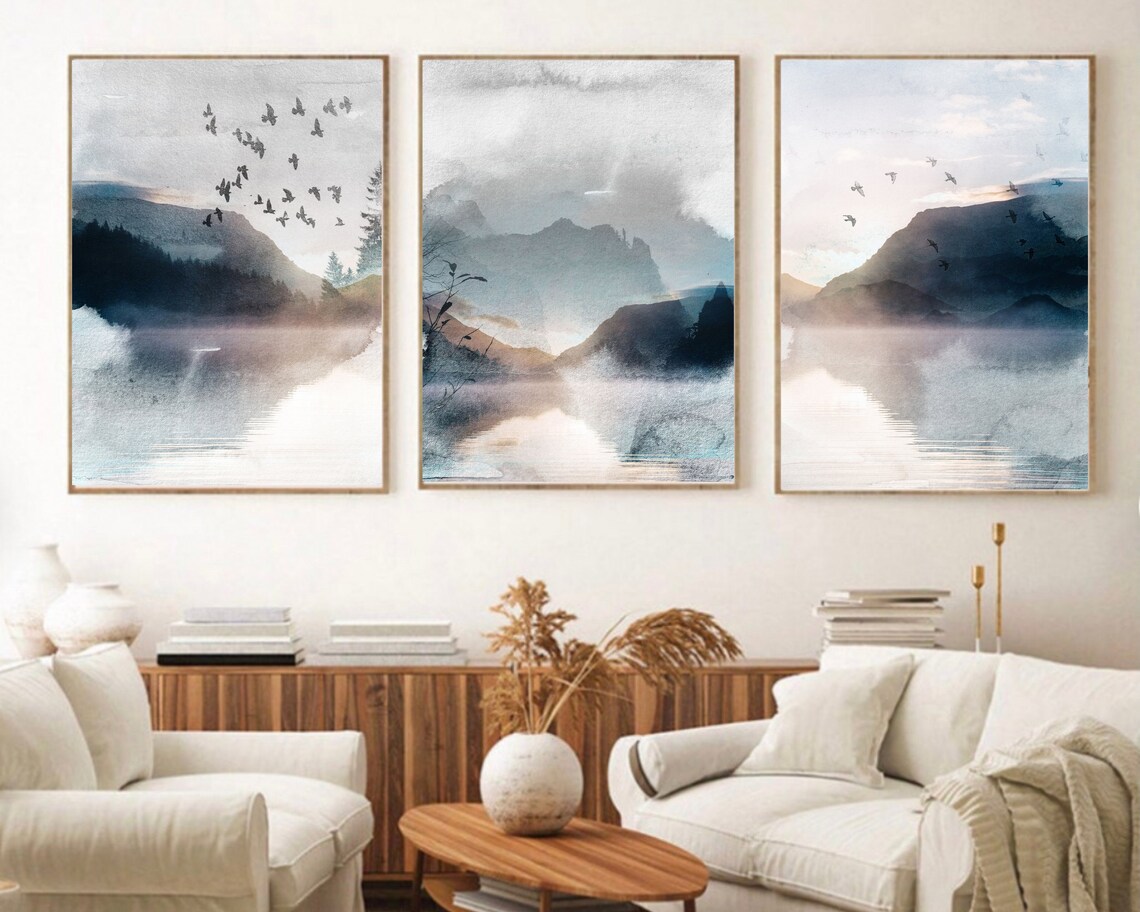 Set of 3 Abstract Landscape Prints Watercolor Neutral - Etsy