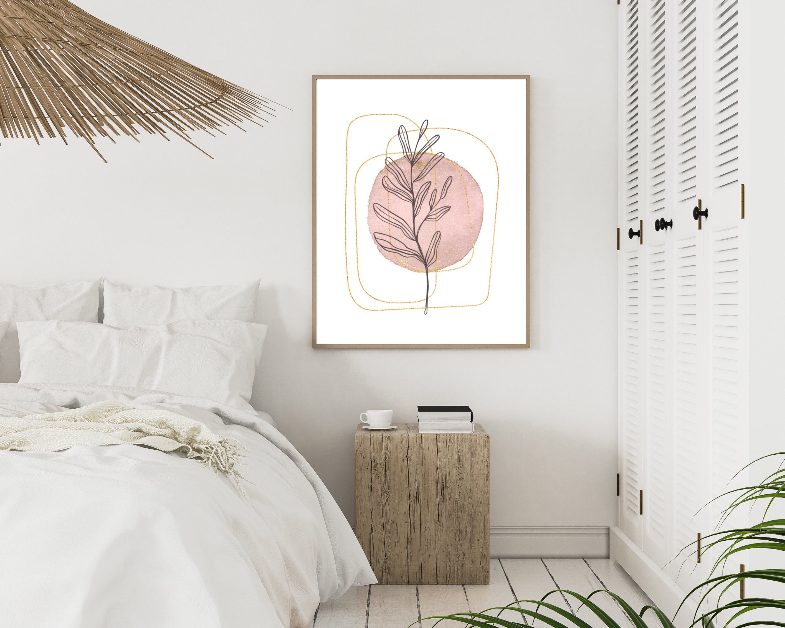 Roze abstracte kunst aan de muur roze Scandinavische muur | Etsy