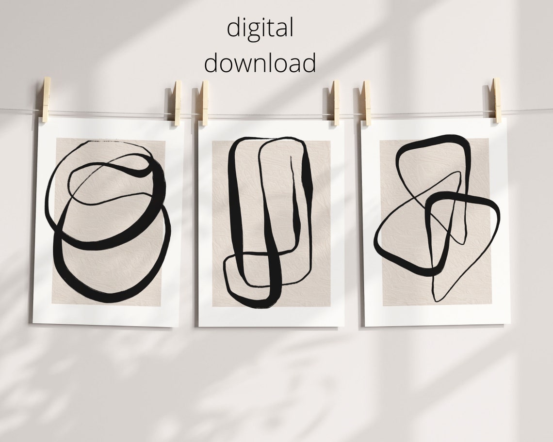 Minimalist Line Drawing Beige Black Modern Nordic Printable | Etsy