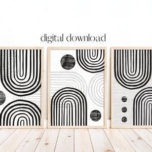 Black Boho Prints, Modern Nordic Boho Print Set of 3, Minimalist Living ...