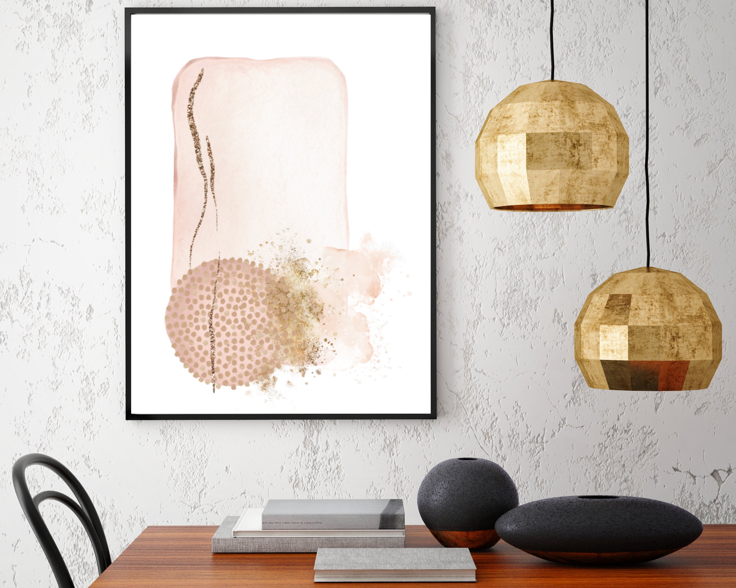 Pink and Gold Abstract Prints, Watercolour Abstract Printable Wall Art ...