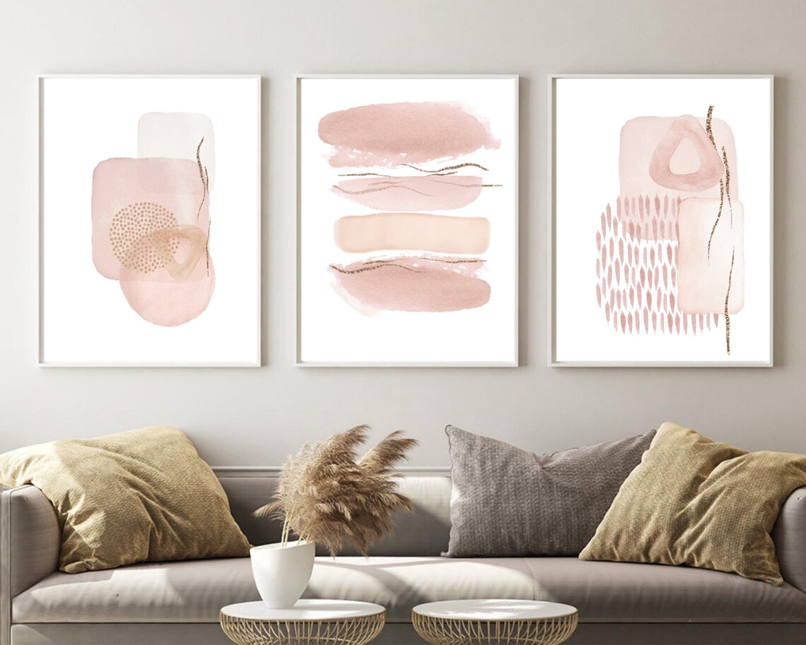 Pink and Gold Abstract Prints, Watercolour Abstract Printable Wall Art ...