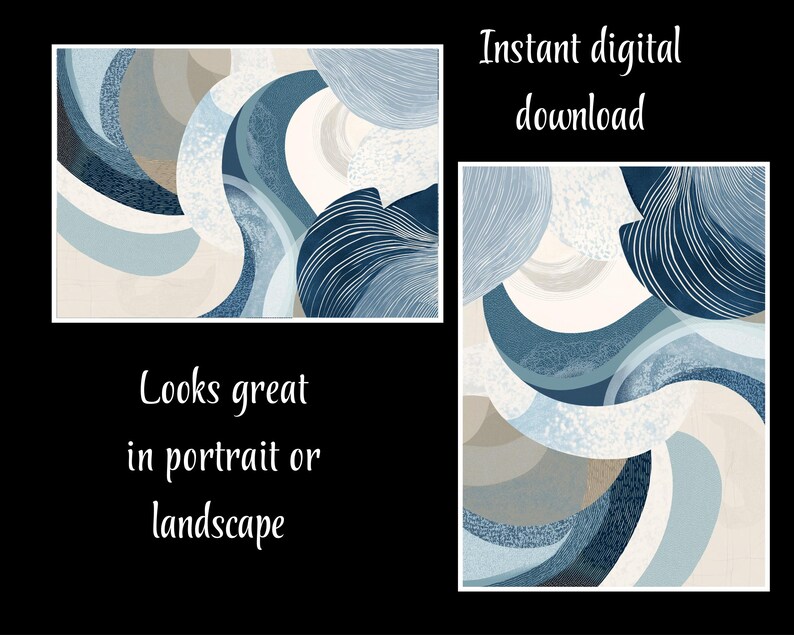 Abstract Blue Textured Wall Art Print, Modern Coastal Artwork (digital ...