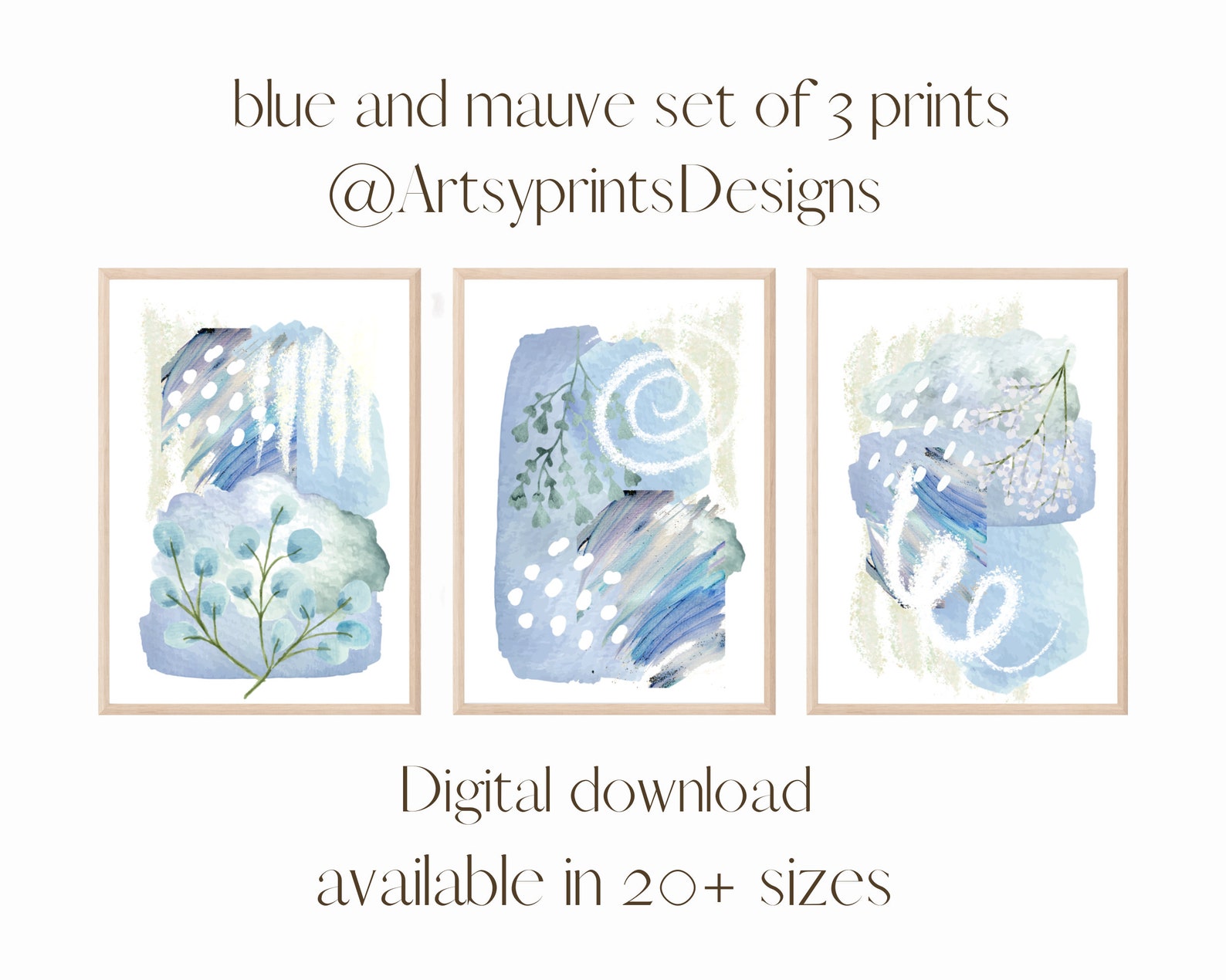 Blue Abstract Wall Art Light Blue Mauve Watercolour Shapes - Etsy