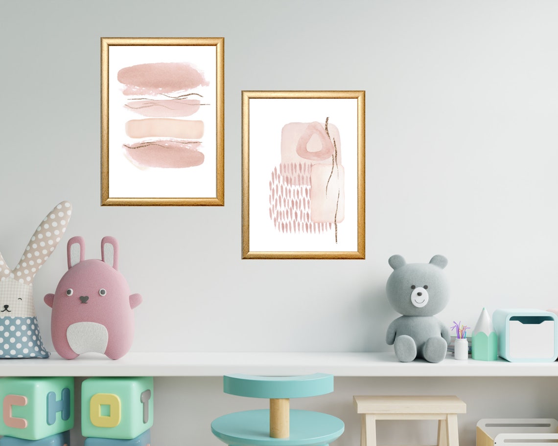 Pink and Gold Abstract Prints, Watercolour Abstract Printable Wall Art ...