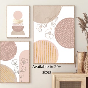Abstract Wall Art, Pink Boho Printable Wall Art, Neutral Set of 3 ...
