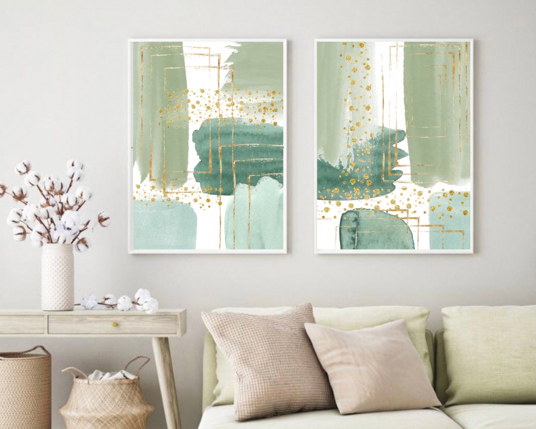 Impresiones abstractas verdes, juego de arte de pared imprimible ...