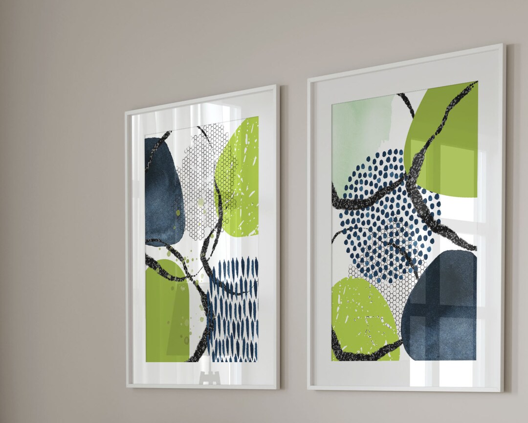 Abstract Prints, Navy Blue, Black, Lime Green Art Shapes Printable Wall ...