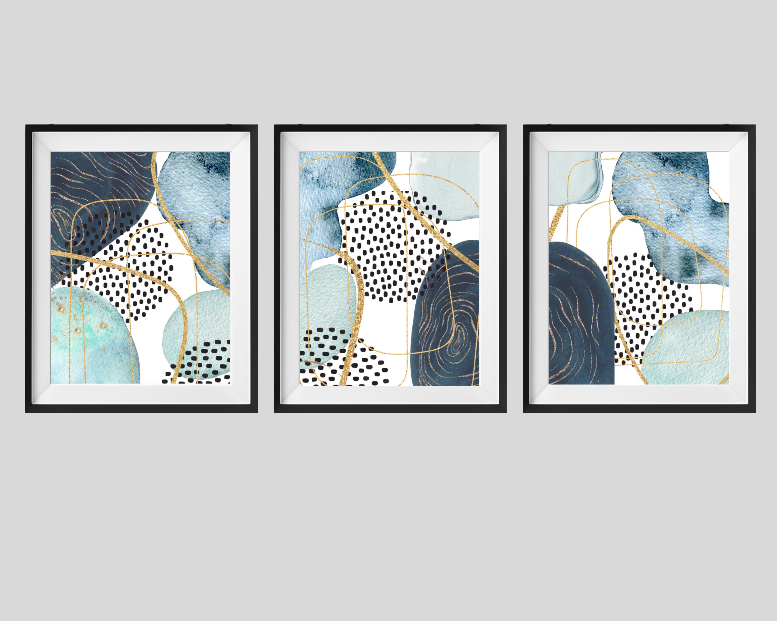 Blue Wall Art, Blue Watercolour Shapes Printable Wall Art, Set of 3 ...