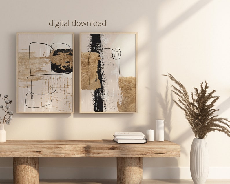 Abstract Wall Art Modern Neutral Black Gold Single Line Art - Etsy