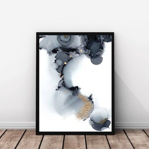 Grey and Gold Abstract Wall Art Set of 3, Modern Minimalist Poster ...