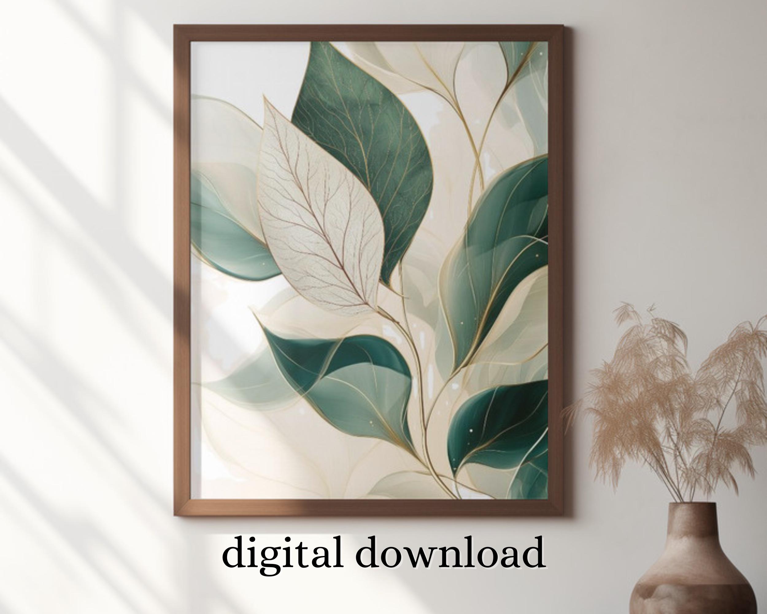 Green Print Set of 3, Green Leaves Botanical Printable Wall Art ...