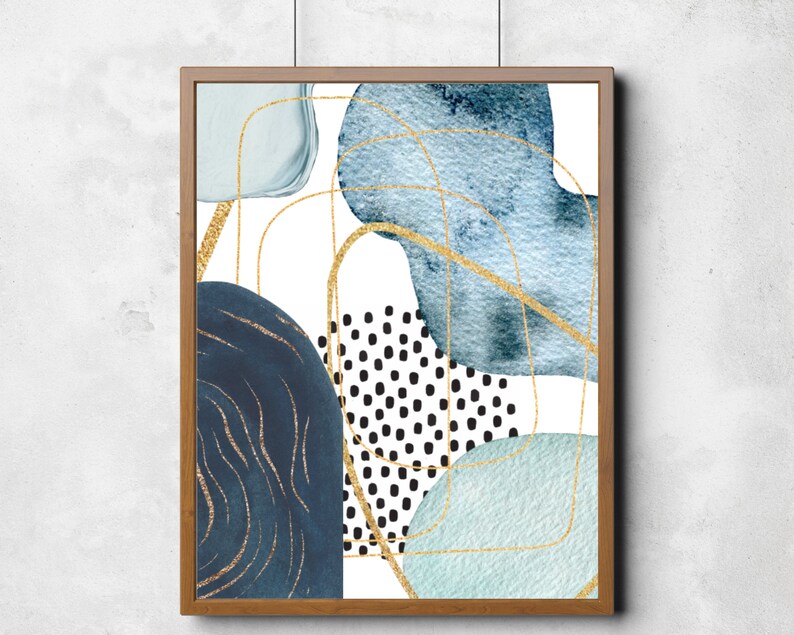 Blue Wall Art Blue Watercolour Shapes Printable Wall Art Set - Etsy