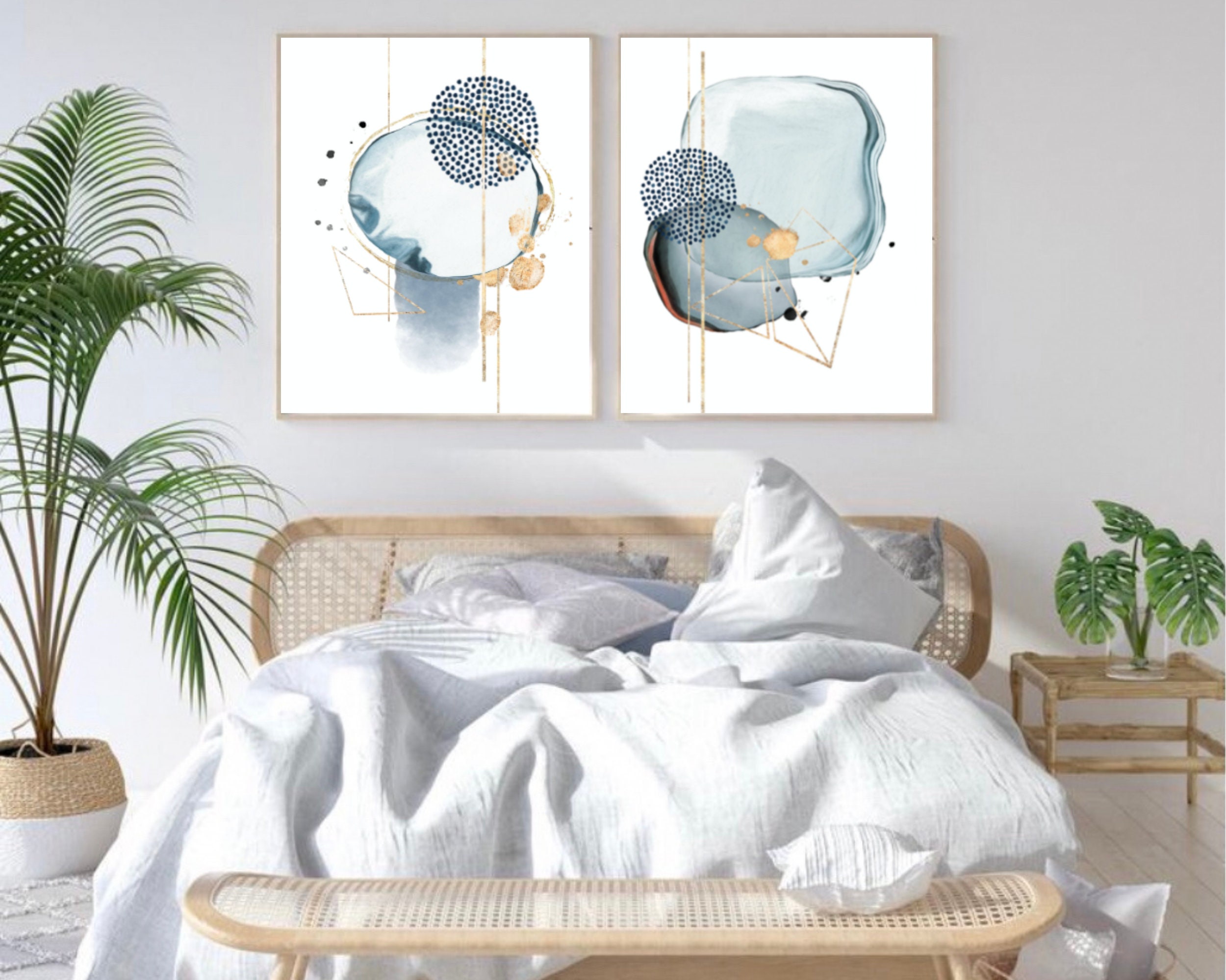 Blue and Grey Abstract Wall Art Set of 2 Navy Modern - Etsy