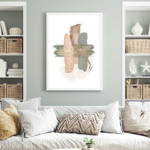 Abstract Wall Art, Sage Green and Pink Watercolour Shapes Printable ...