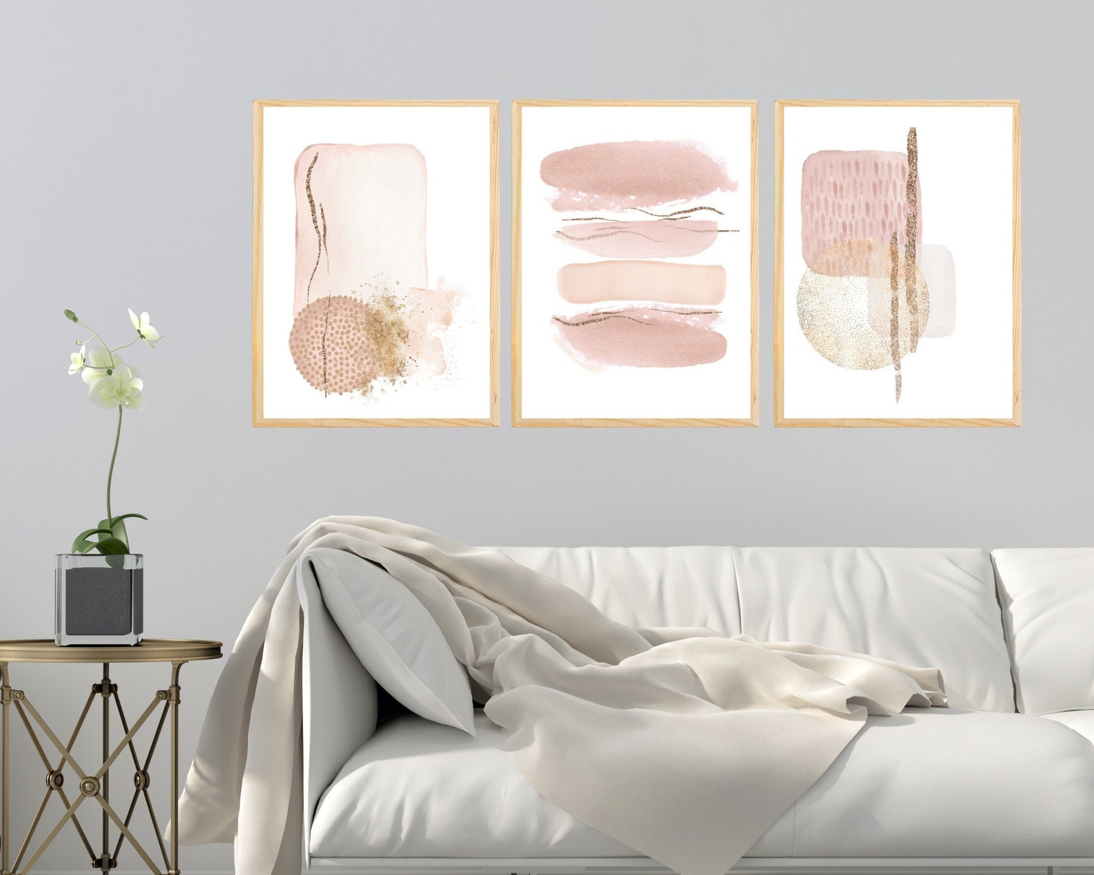 Pink and Gold Abstract Prints, Watercolour Abstract Printable Wall Art ...
