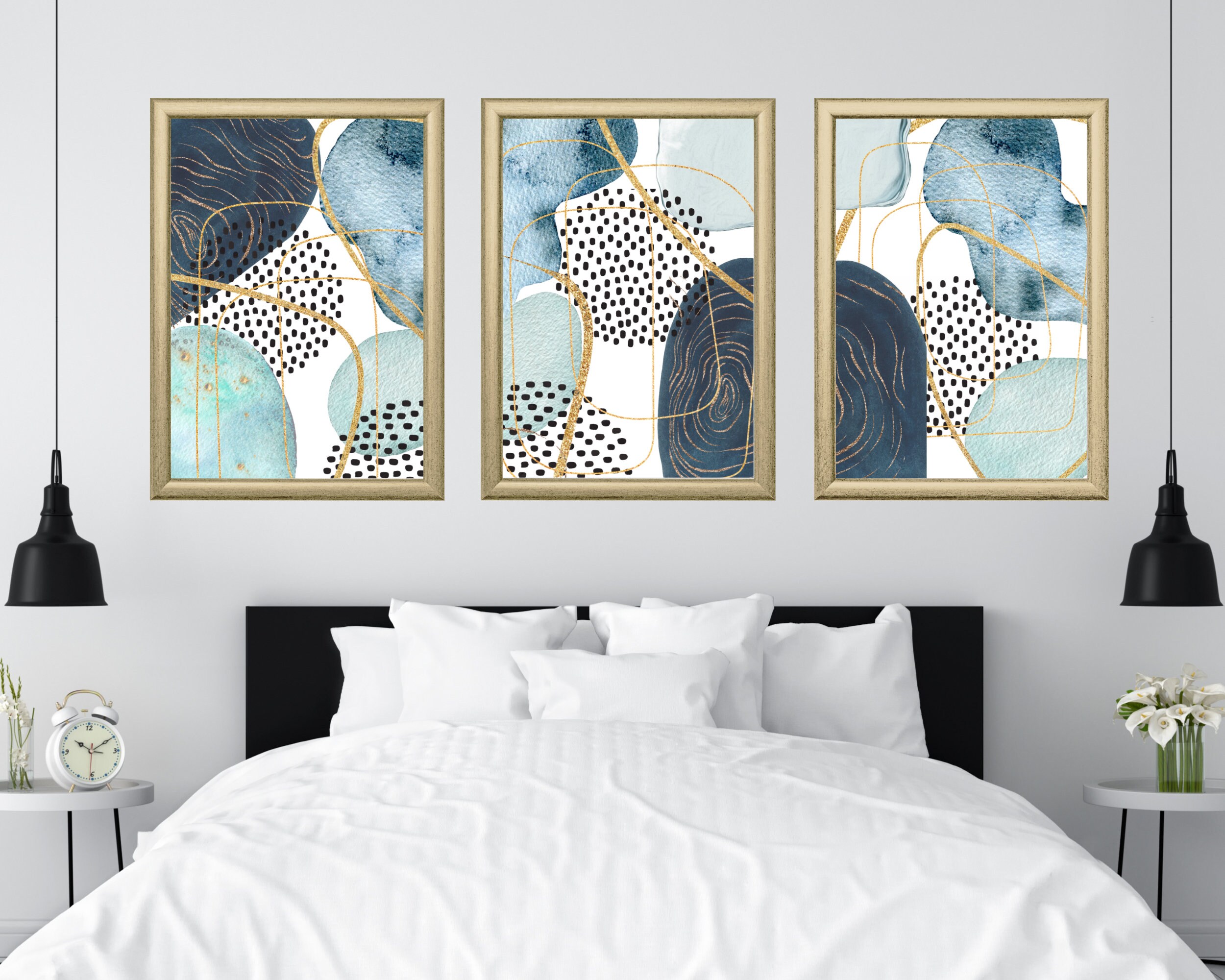 Blue Wall Art, Blue Watercolour Shapes Printable Wall Art, Set of 3 ...