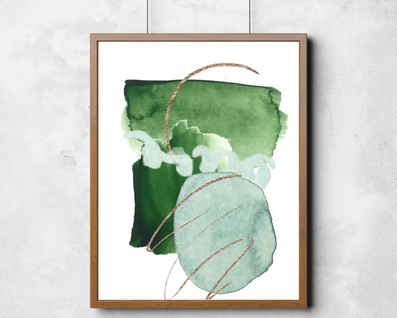 Green Abstract Prints Watercolor Shapes Printable Wall Art | Etsy