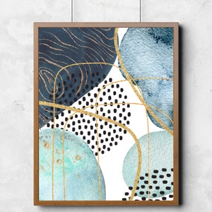 Blue Wall Art, Blue Watercolour Shapes Printable Wall Art, Set of 3 ...