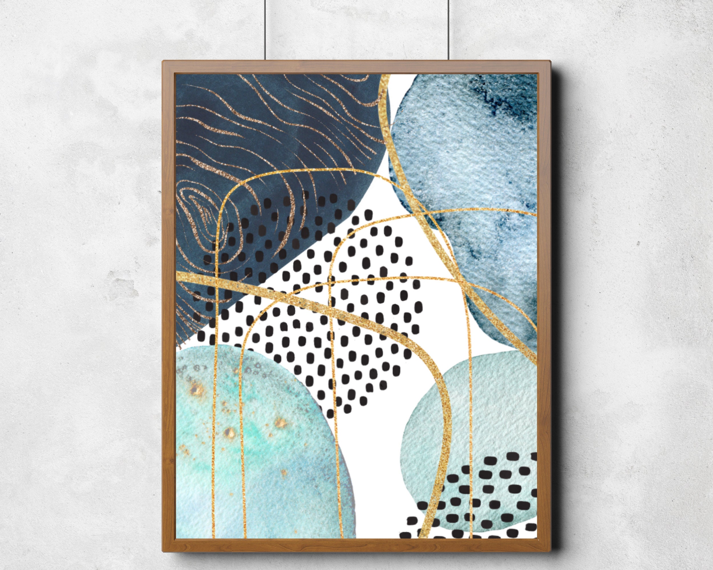 Blue Wall Art, Blue Watercolour Shapes Printable Wall Art, Set of 3 ...