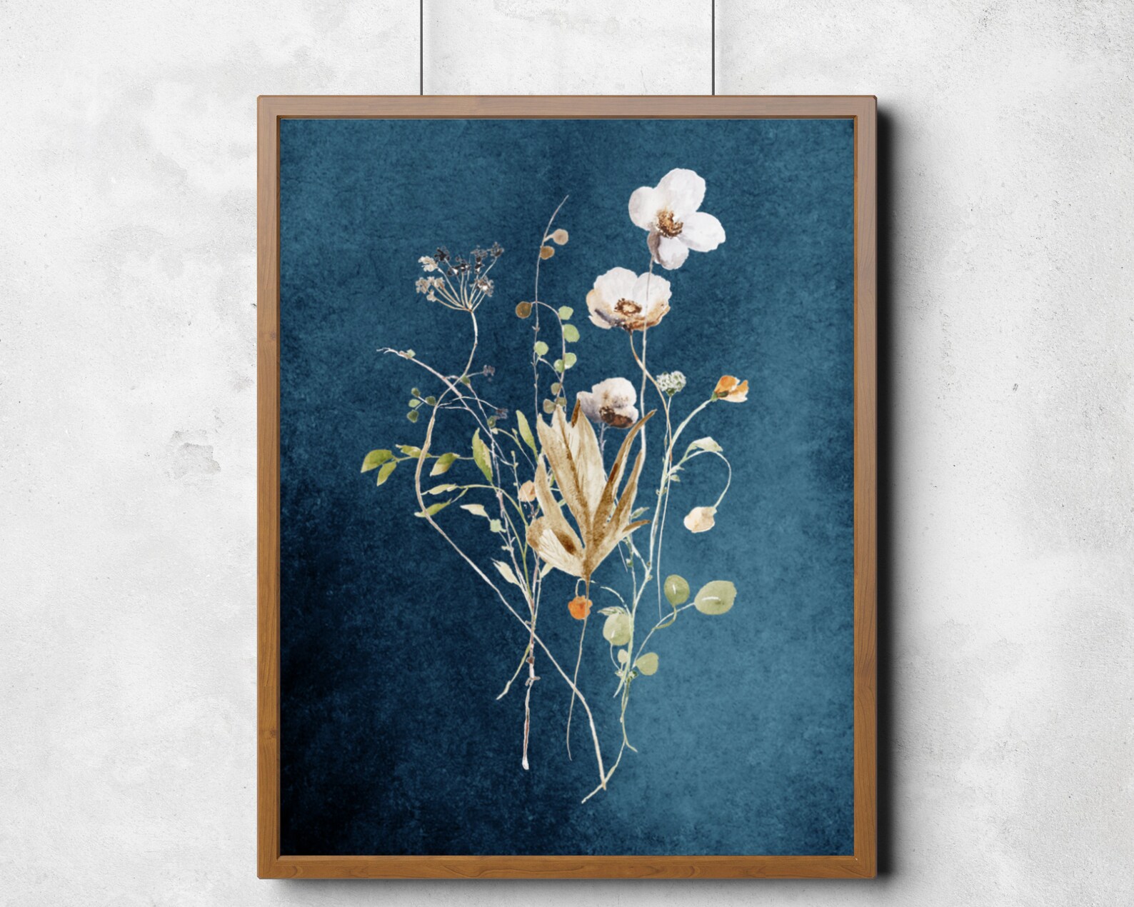 Abstract Wall Art, Blue Botanical Print Set of 3, Navy Blue Floral Wall ...
