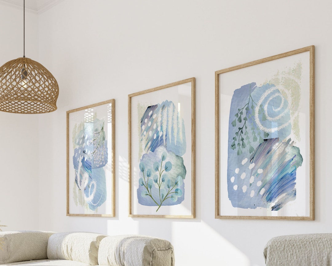 Blue Abstract Wall Art Light Blue Mauve Watercolour Shapes - Etsy