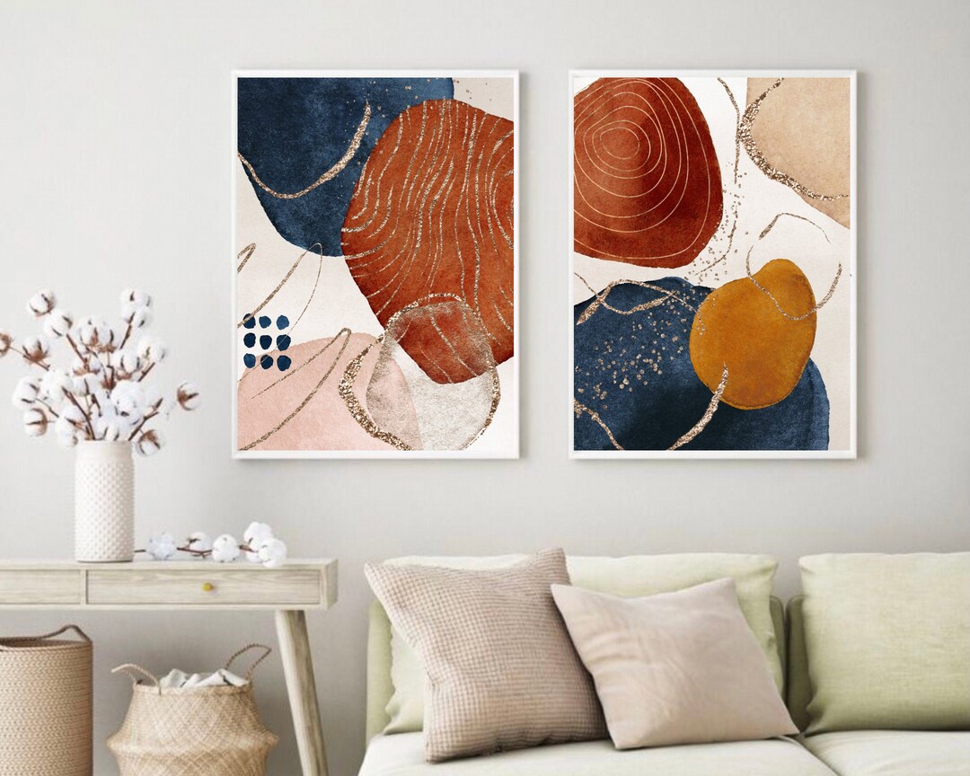Abstract Wall Art, Watercolour Shapes Printable Wall Art, Navy ...