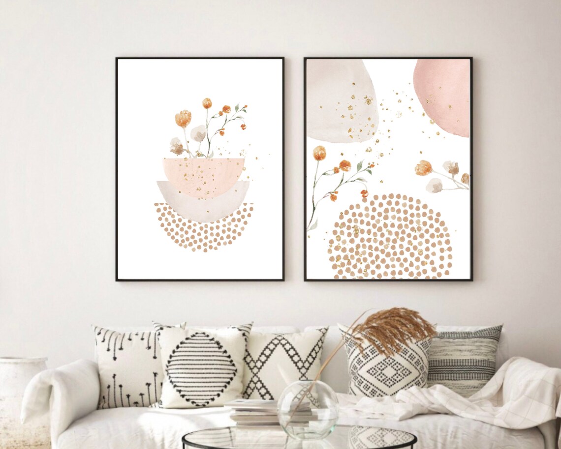 Neutral Wall Art set of 2 Prints Contemporary Printable Wall | Etsy