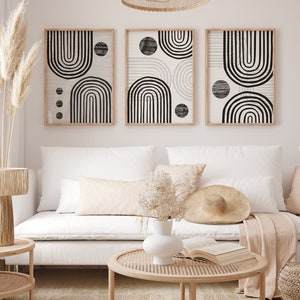 Black Boho Prints, Modern Nordic Boho Print Set of 3, Minimalist Living ...