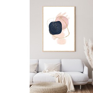 Blush Pink and Navy Print Set, Minimalist Abstract Wall Art Set, Pink ...