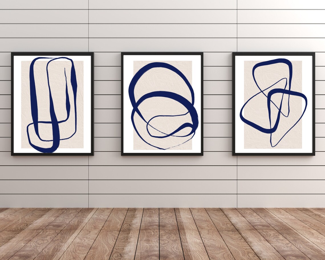 Blue Minimalist Line Drawing Modern Nordic Printable Gallery - Etsy