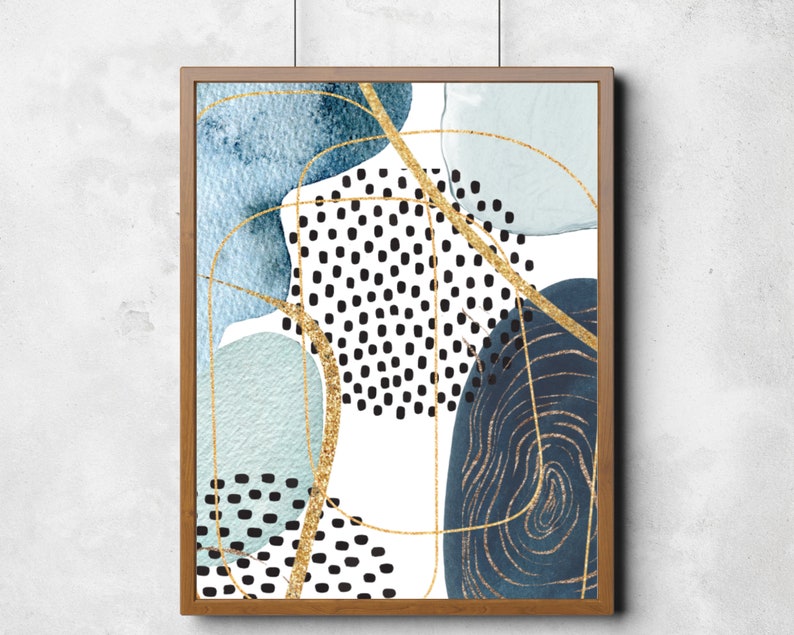 Blue Wall Art, Blue Watercolour Shapes Printable Wall Art, Set of 3 ...