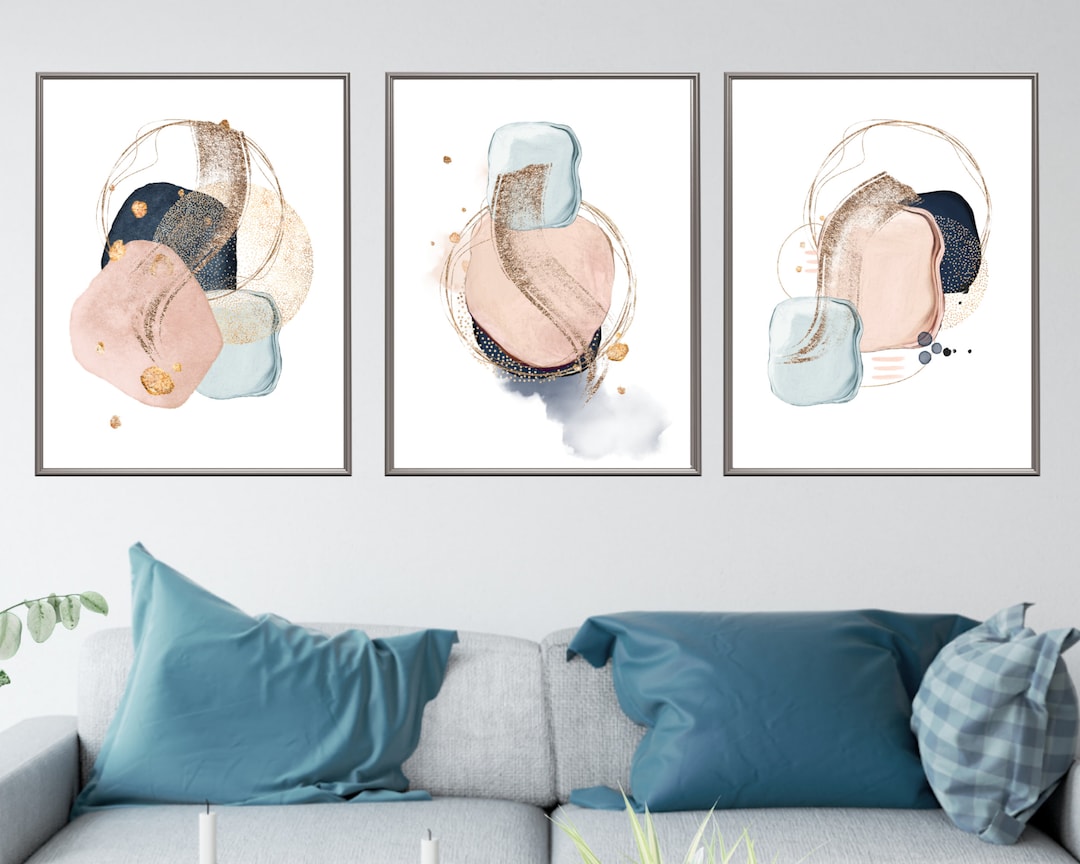 Abstract Wall Art, Watercolour Shapes Printable Wall Art, Pink Blue ...