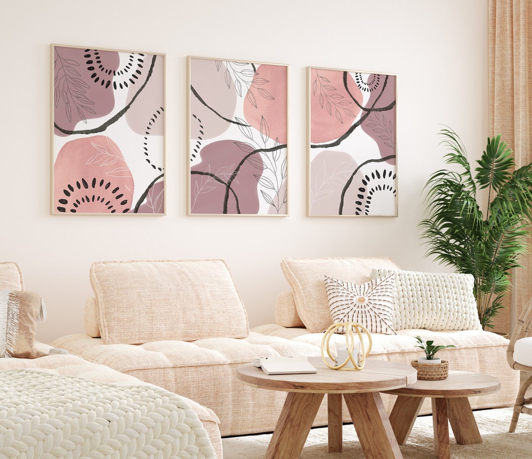 Abstract Wall Art, Watercolour Shapes Printable Wall Art, Plum and Pink ...