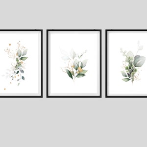 Botanical Print Set of 3, Green Botanical Wall Art, Large Poster Set ...