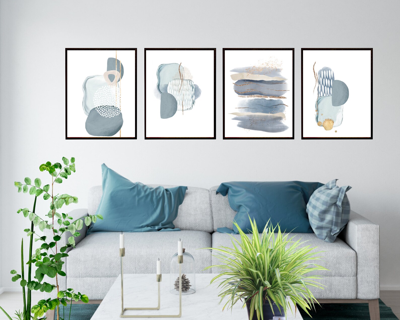 Grey Abstract Wall Art, Watercolor Shapes Printable Wall Art, Grey and ...