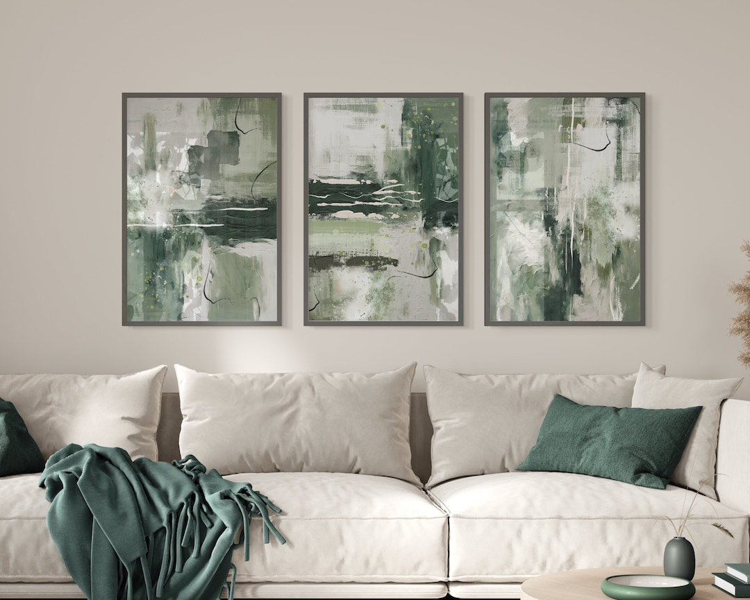 Abstract Print Set of 3, Green Printable Wall Art, Hallway Poster Set ...